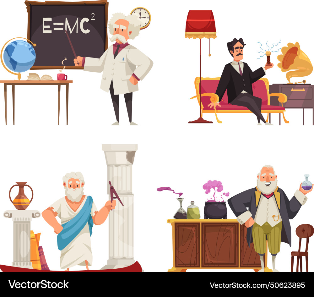 Famous scientists compositions set Royalty Free Vector Image