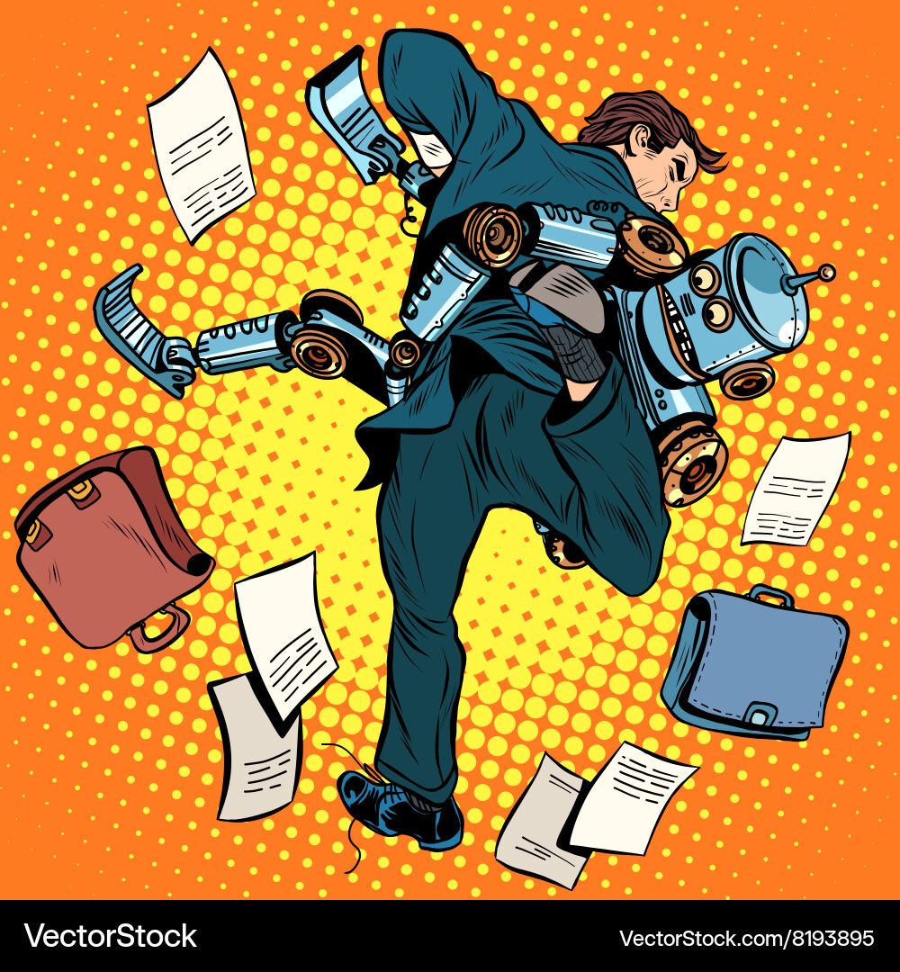 Fighting robot and human artificial intelligence Vector Image