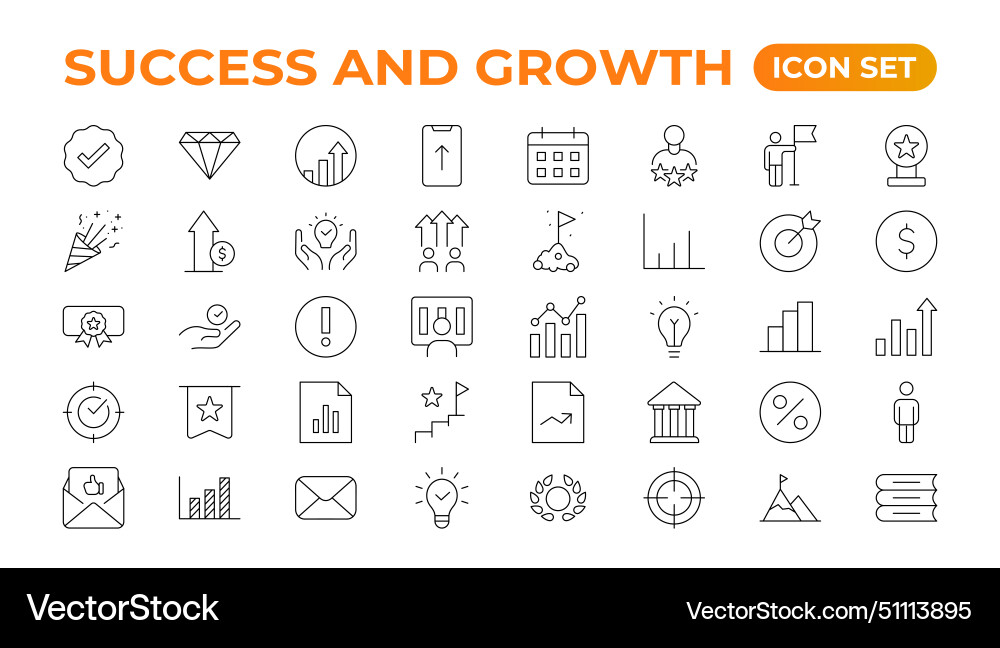 Growth and success line icons collection Vector Image