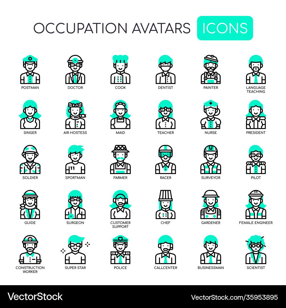 Occupation avatars thin line and pixel perfect Vector Image