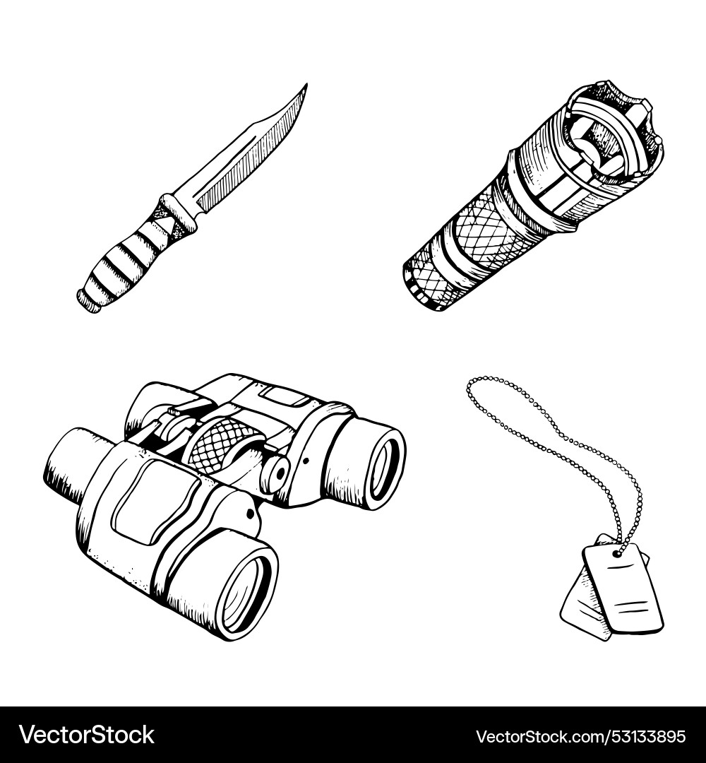 Tactical flashlight binoculars knife soldier badge