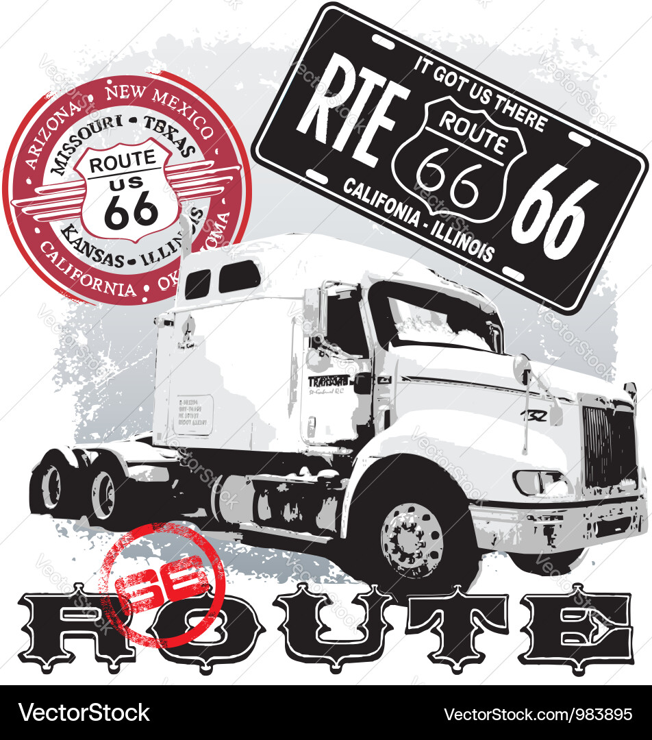 Truck route 66 Royalty Free Vector Image - VectorStock