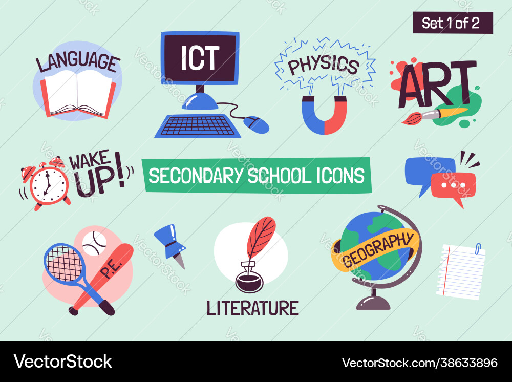 Secondary school icons Royalty Free Vector Image