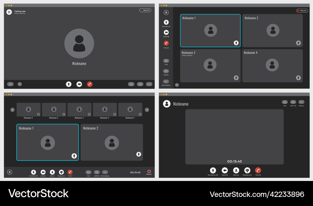 Video Call UI Icons & Templates Royalty Free Vector