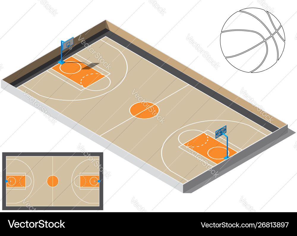 Basketball court isometry ball Royalty Free Vector Image