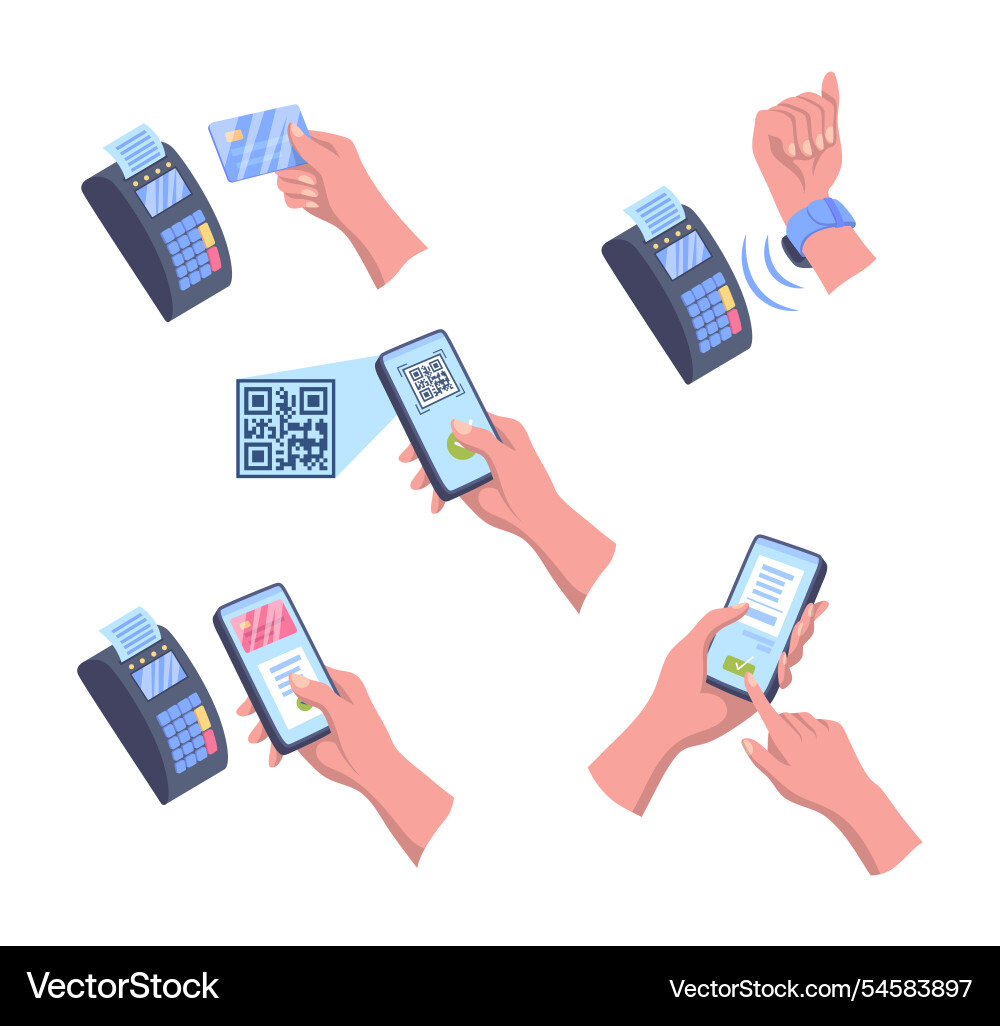 Cartoon color human hands and payment mobile Vector Image