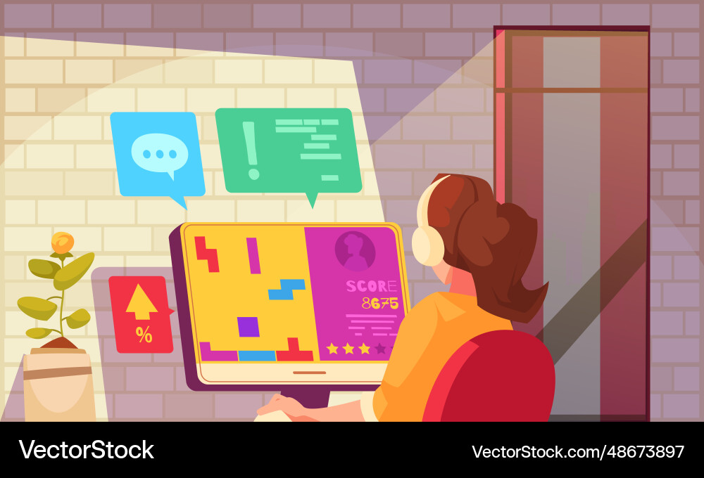 Gamification cartoon poster Royalty Free Vector Image