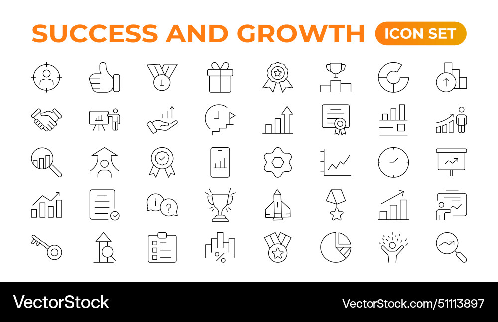 Growth and success line icons collection Vector Image