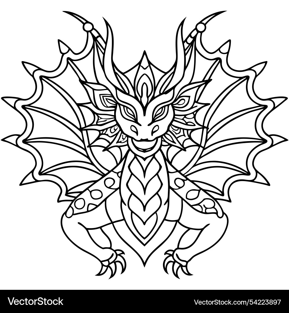 Intricate dragon mandala outline design Royalty Free Vector