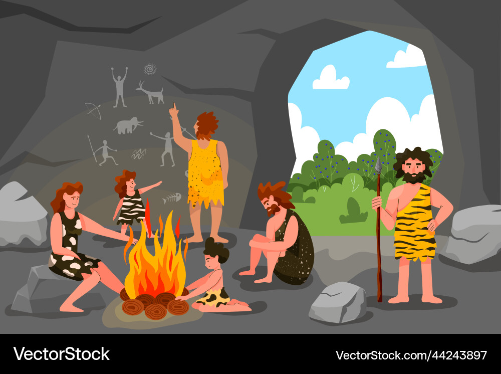 Primitive tribe cave people stone age primal Vector Image