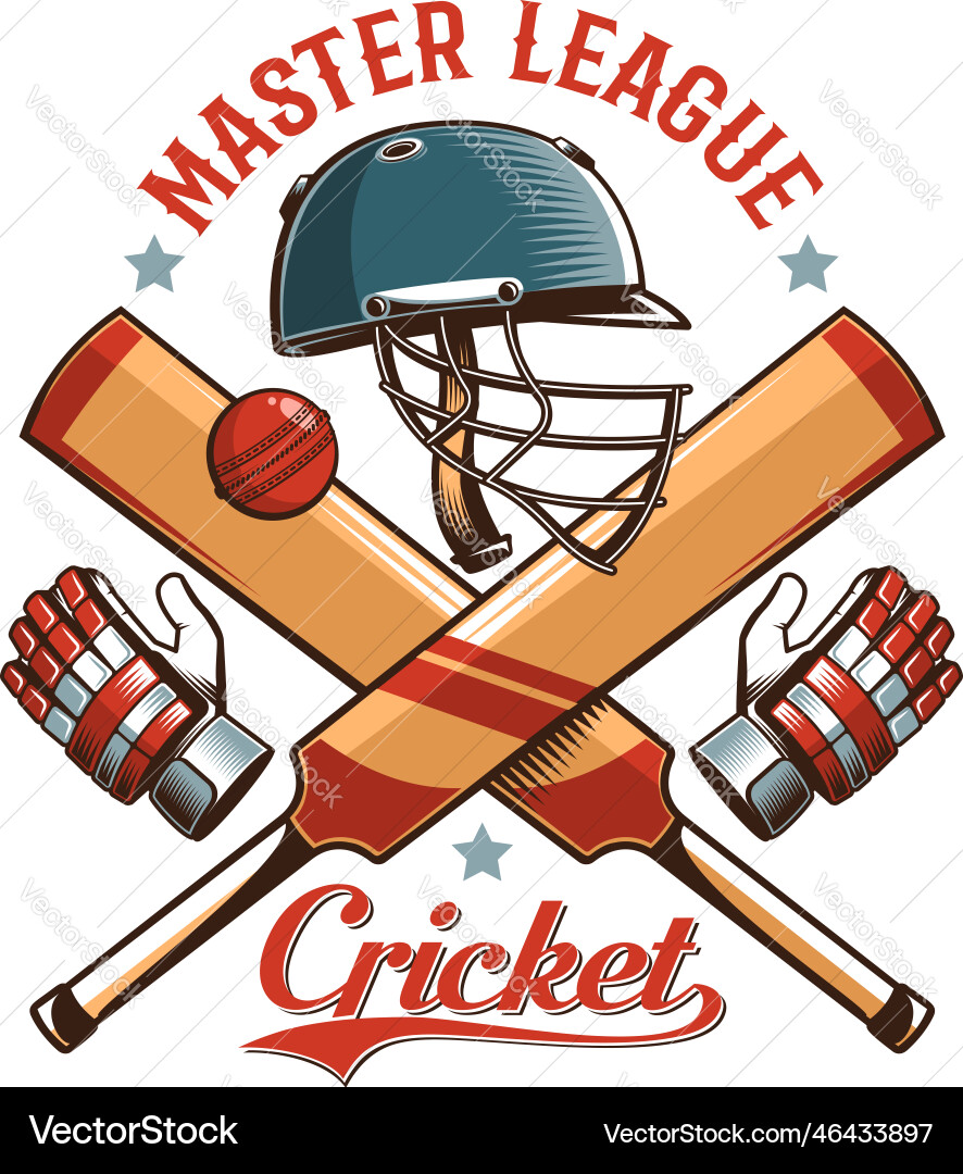 Retro Cricket Logo - Helmet Bat Ball Royalty Free Vector