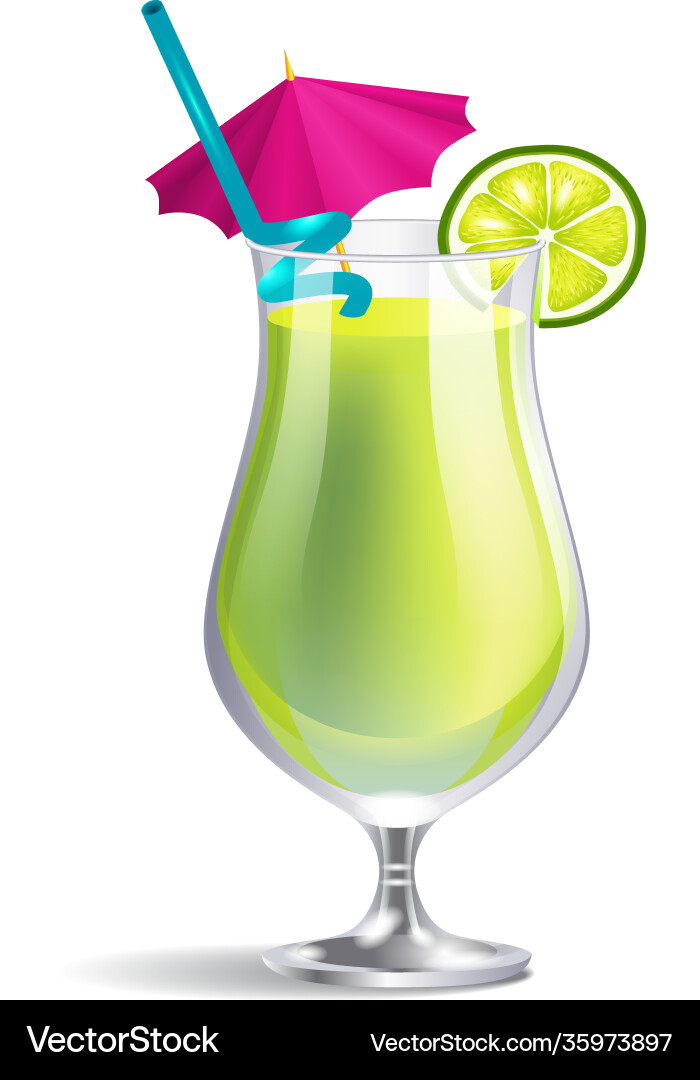 Tropical cocktail with straw Royalty Free Vector Image