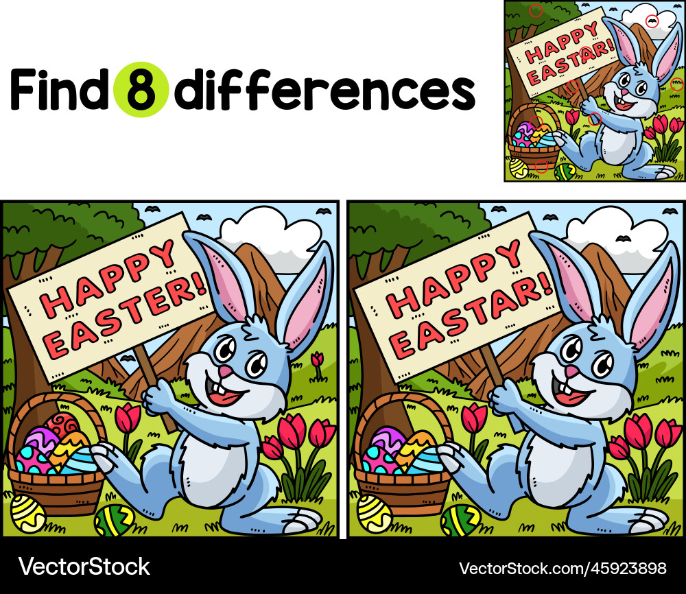 Bunny holding happy easter find the differences Vector Image