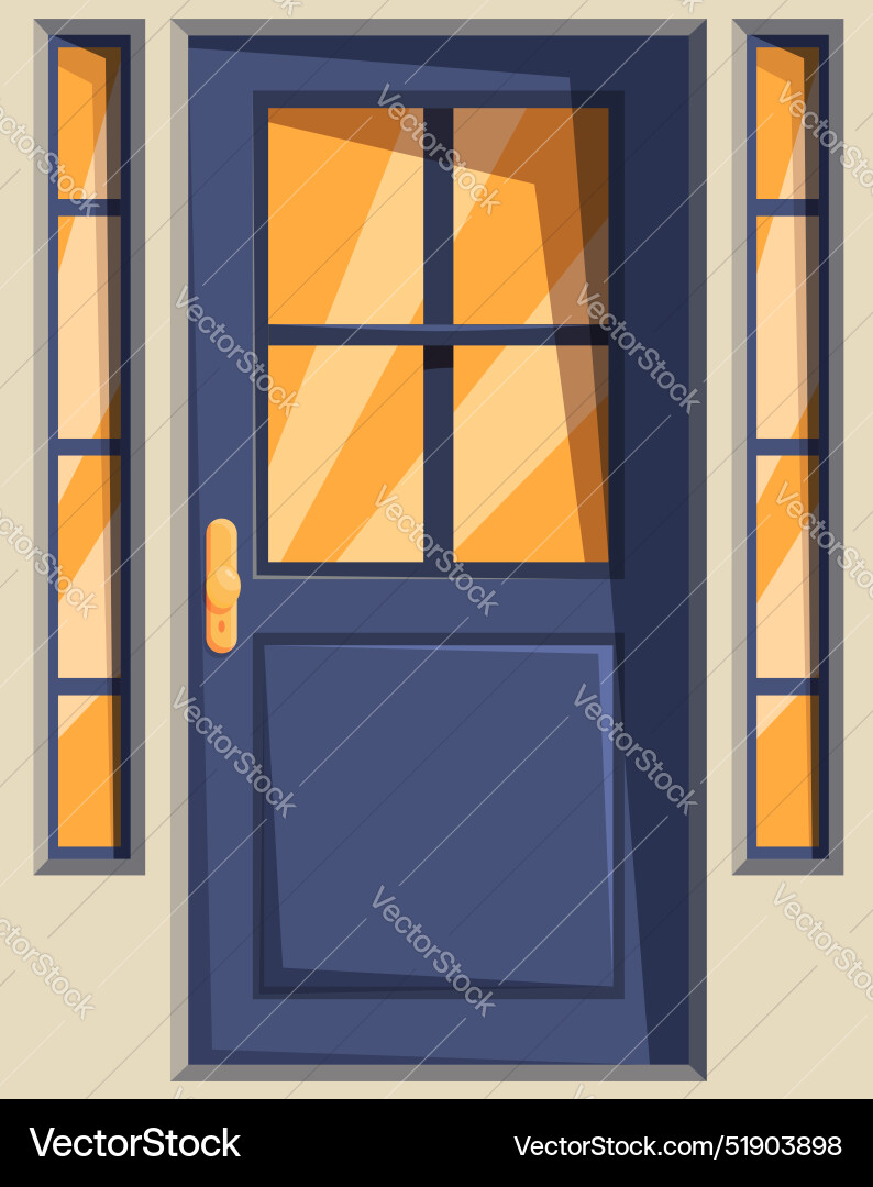 Closed blue front door with glass panels Vector Image