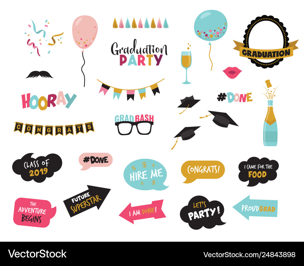 Graduation photo booth elements and party props Vector Image