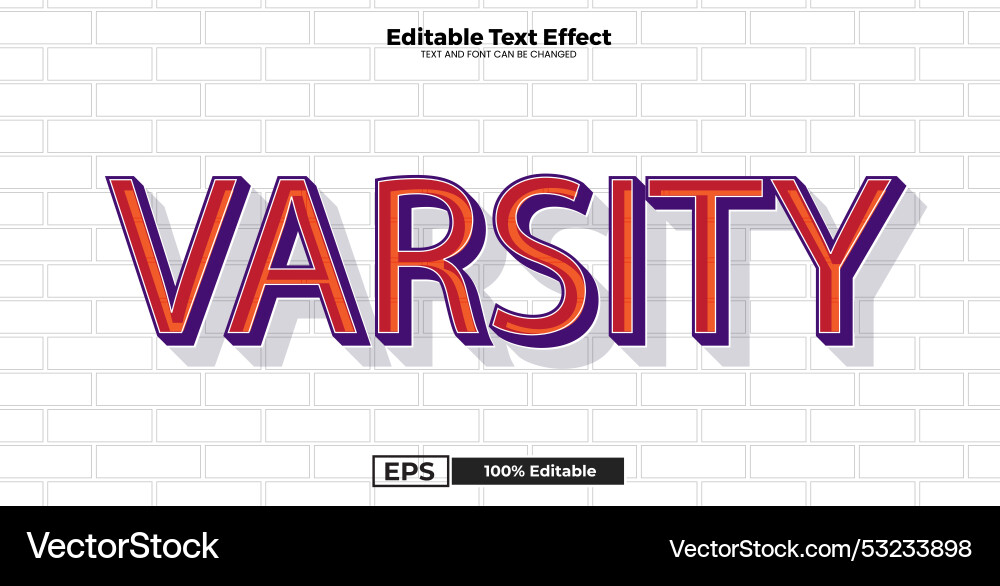 Varsity editable text effect in modern trend style