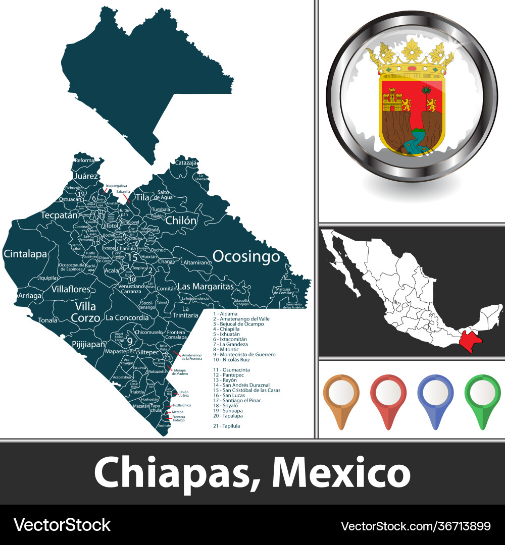 Chiapas State Map of Mexico Royalty Free Vector Image