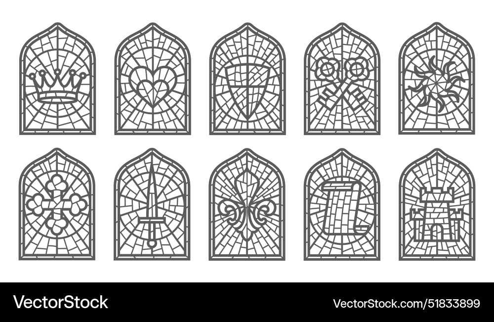 Church glass windows gothic arch frame Royalty Free Vector