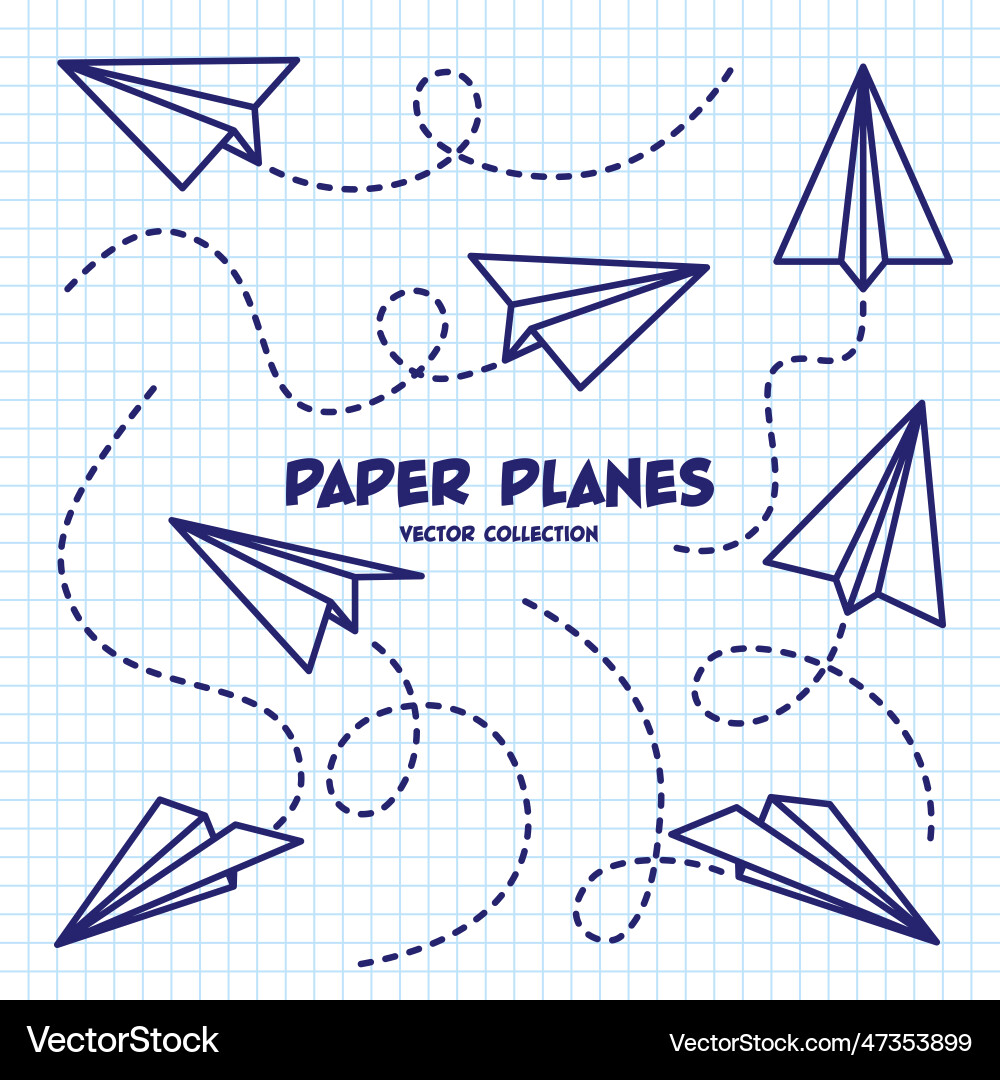 Hand drawn planes on checkered paper sheet school Vector Image