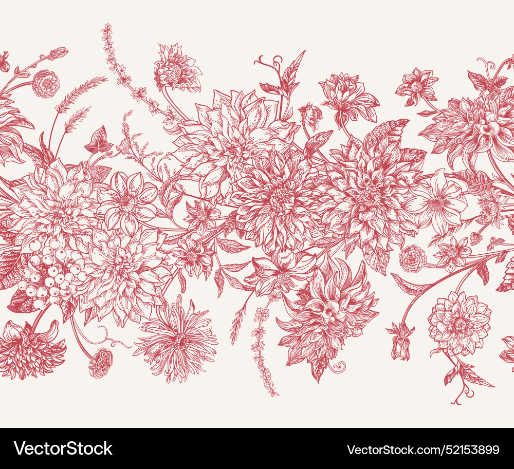 Horizontal floral seamless border dahlias Vector Image