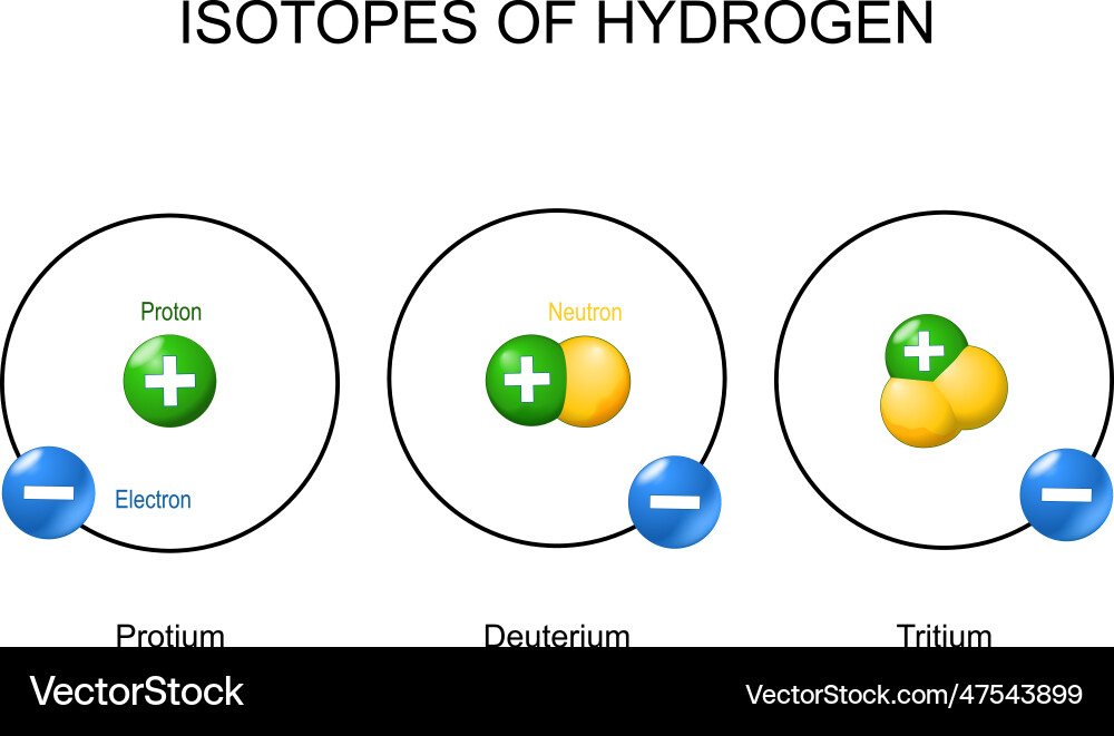 Hydrogen Isotopes: Protium, Deuterium, Tritium Vector Image