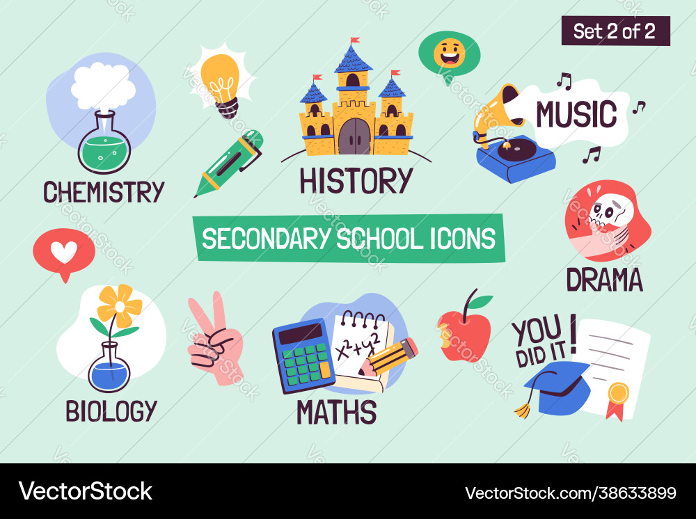 Secondary school icons Royalty Free Vector Image