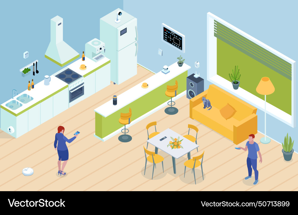 Smart home isometric interior Royalty Free Vector Image