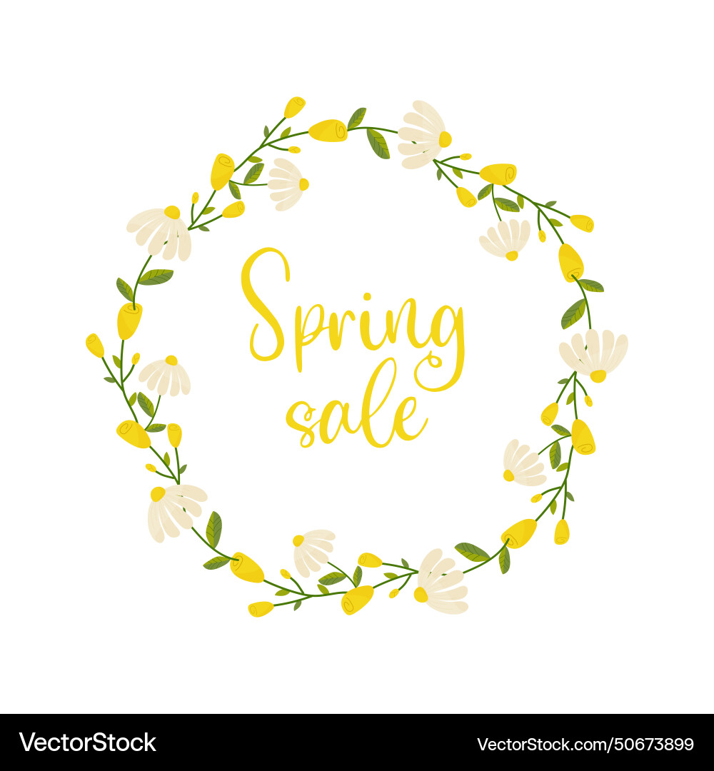 Spring sale frame with floral border Royalty Free Vector
