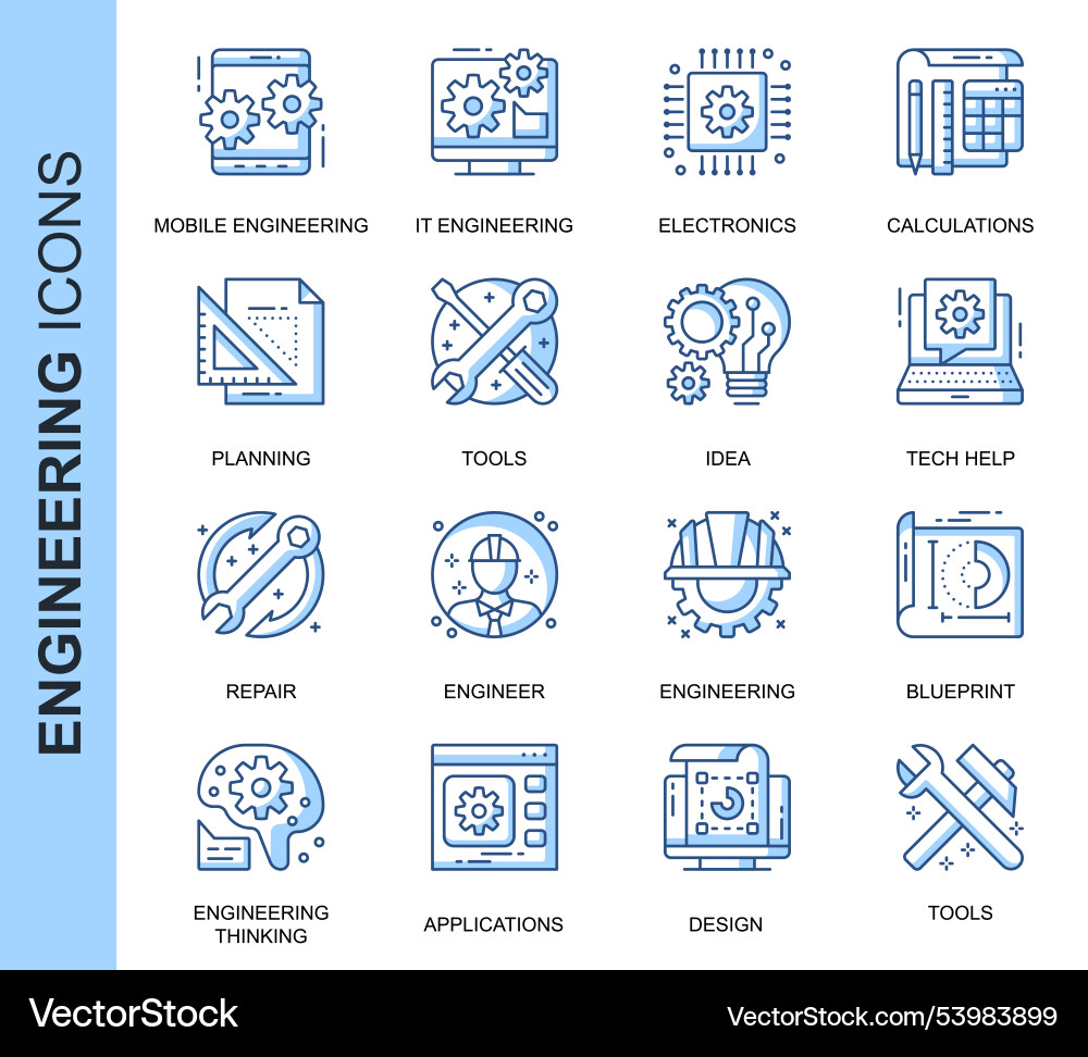 Thin line engineering related icons set Royalty Free Vector