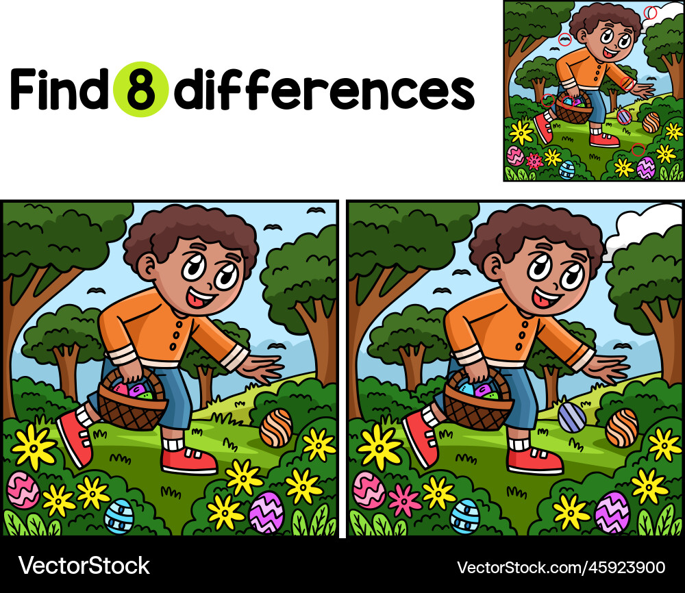 Boy Searching for Easter Egg - Find the Difference