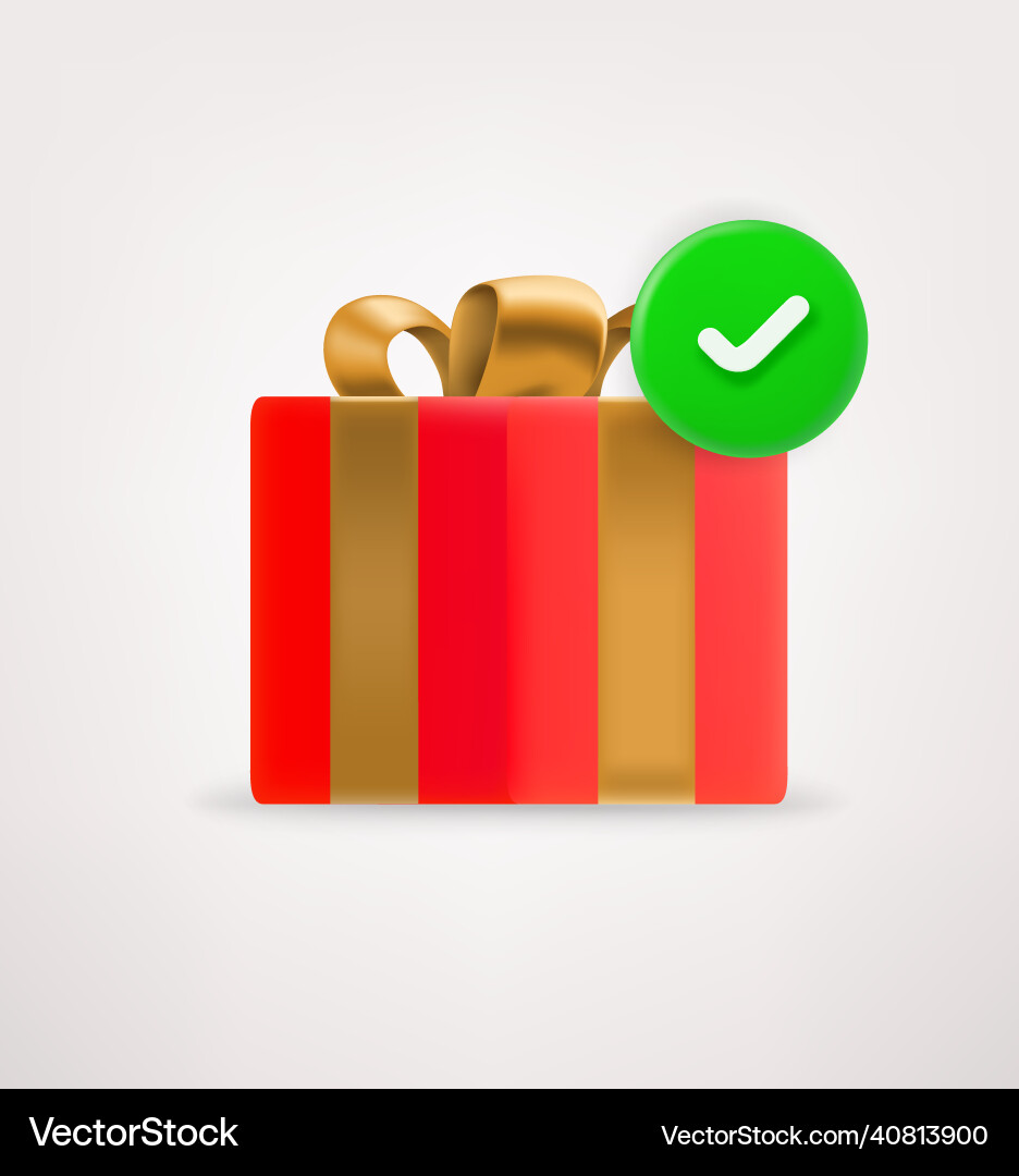 Gift box with green checkmark 3d icon Royalty Free Vector