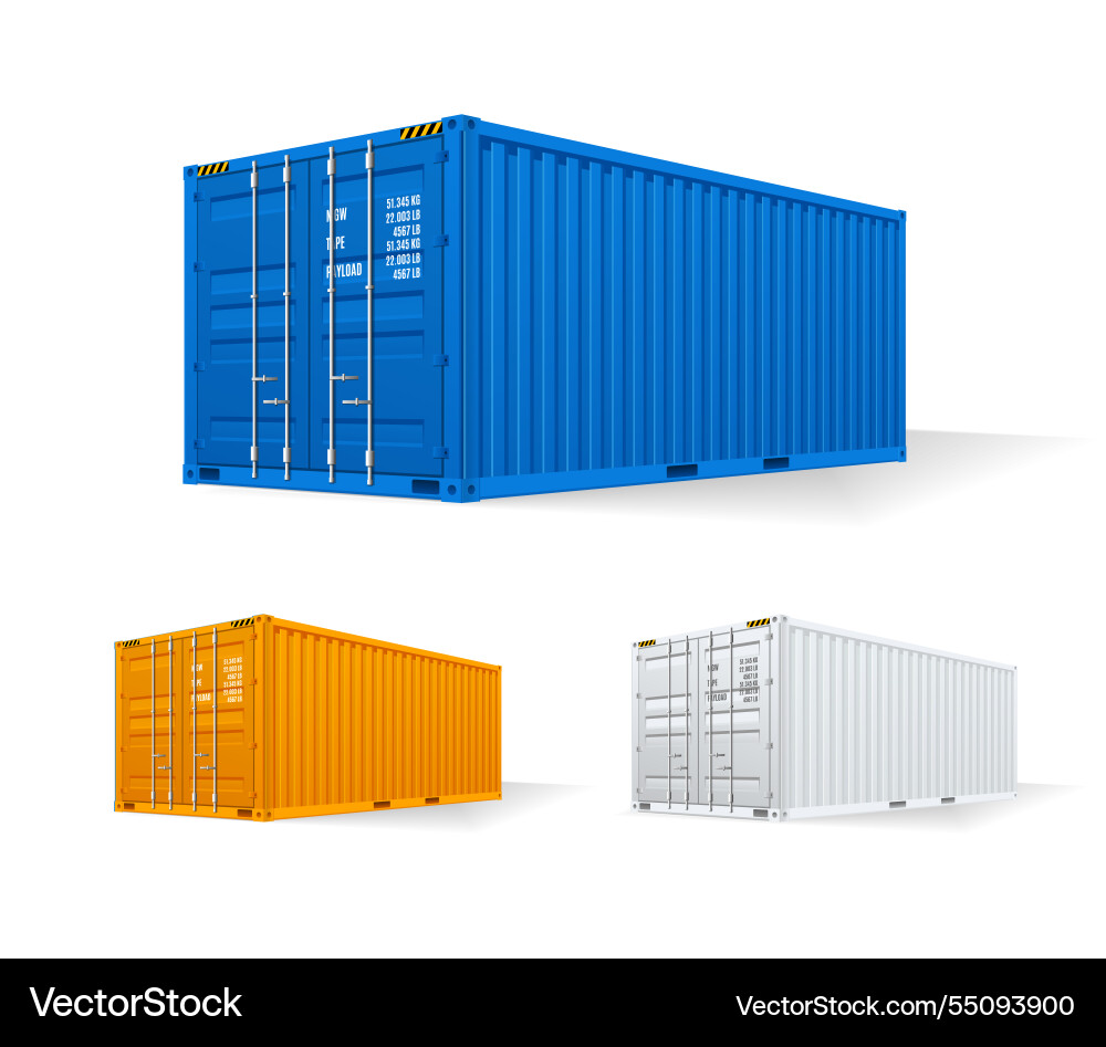 Realistic detailed 3d shipping cargo container set