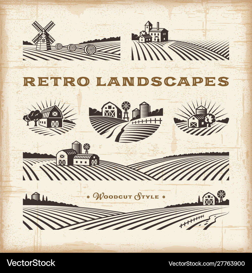Retro landscapes set Royalty Free Vector Image