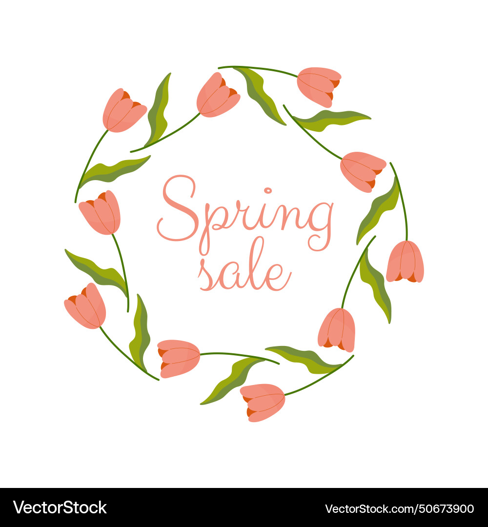 Spring sale frame with floral border Royalty Free Vector