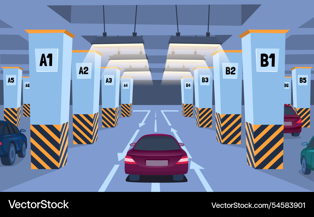 Cartoon color underground car parking inside Vector Image