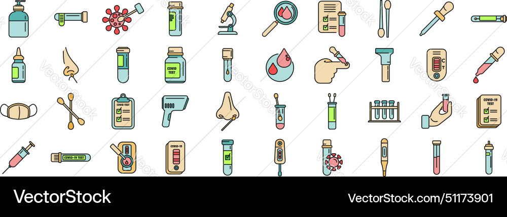 Covid test icons set color line Royalty Free Vector Image