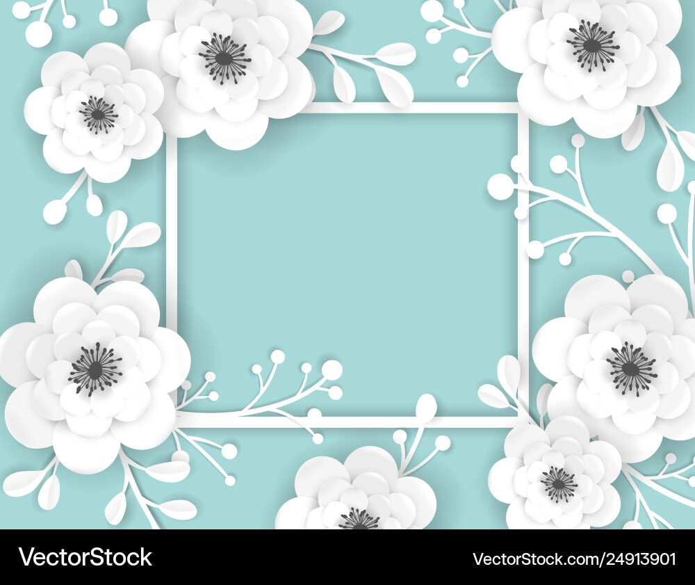 Paper cut flowers frame greeting card template Vector Image