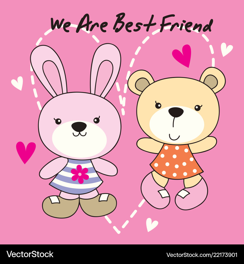 Rabbit and bear are best friend Royalty Free Vector Image
