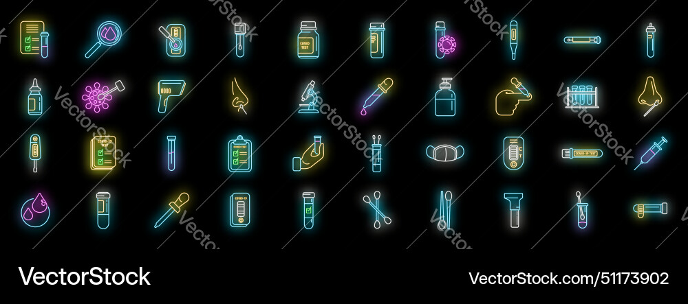 Covid test icons set neon Royalty Free Vector Image