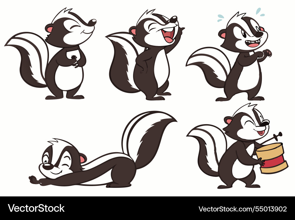 Cute cartoon skunks with fun expression Royalty Free Vector