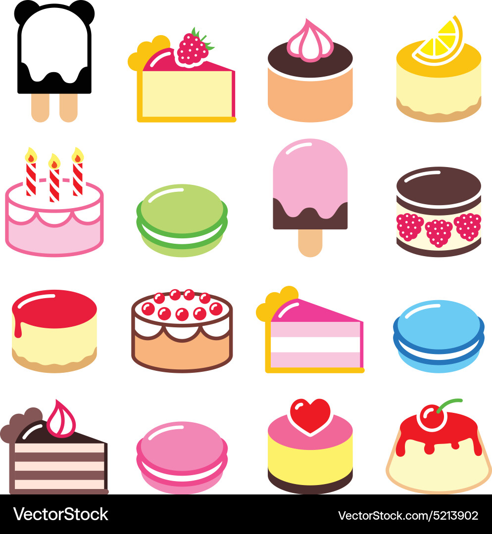 Dessert icons set - cake macaroon ice-cream icon Vector Image