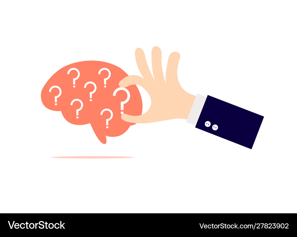 Hand is holding question mark in brain Royalty Free Vector