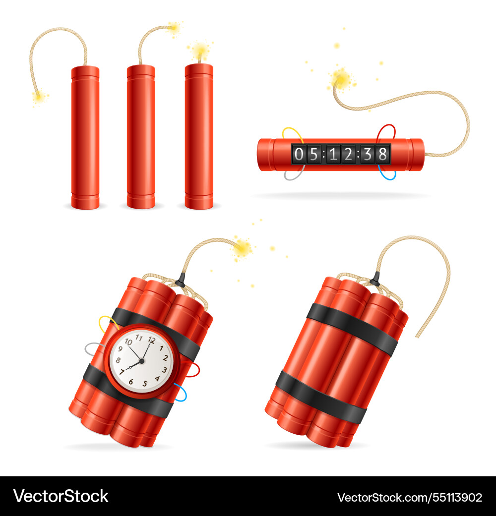 Realistic detailed 3d red detonate dynamite bomb Vector Image