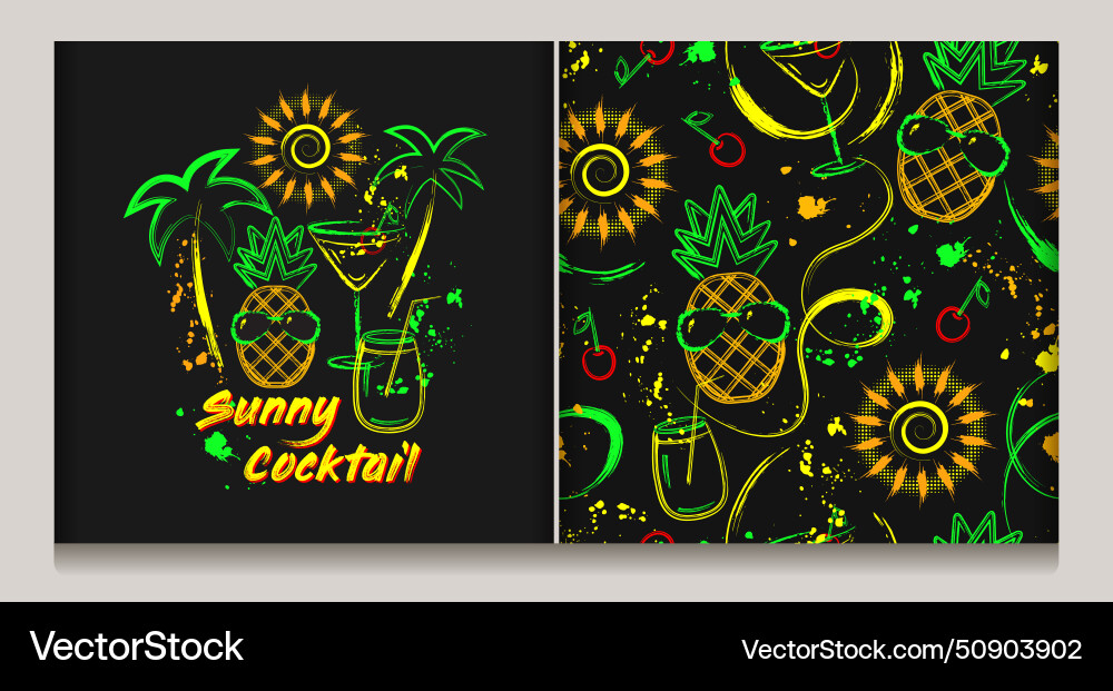 Tropical label pattern with pineapple cocktail Vector Image