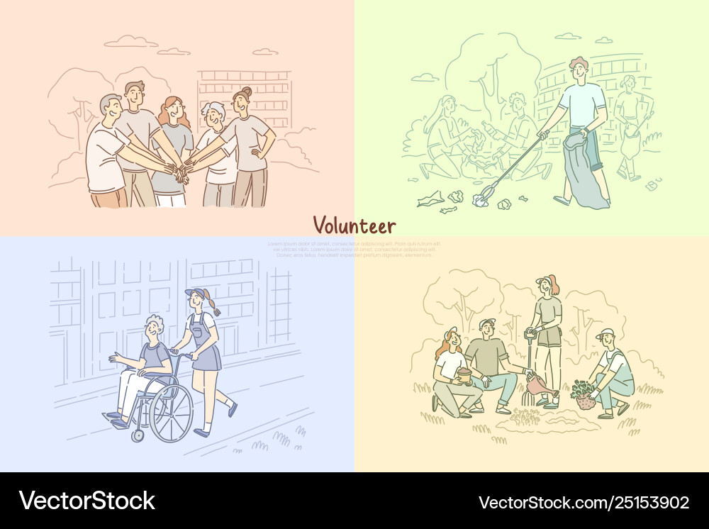 Volunteer group social workers planting trees Vector Image