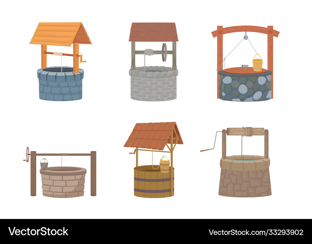 Water well set rustic stone and wood design Vector Image