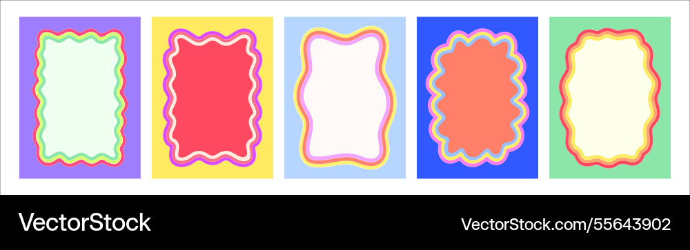 Y2k color scallop wavy frames and retro borders Vector Image
