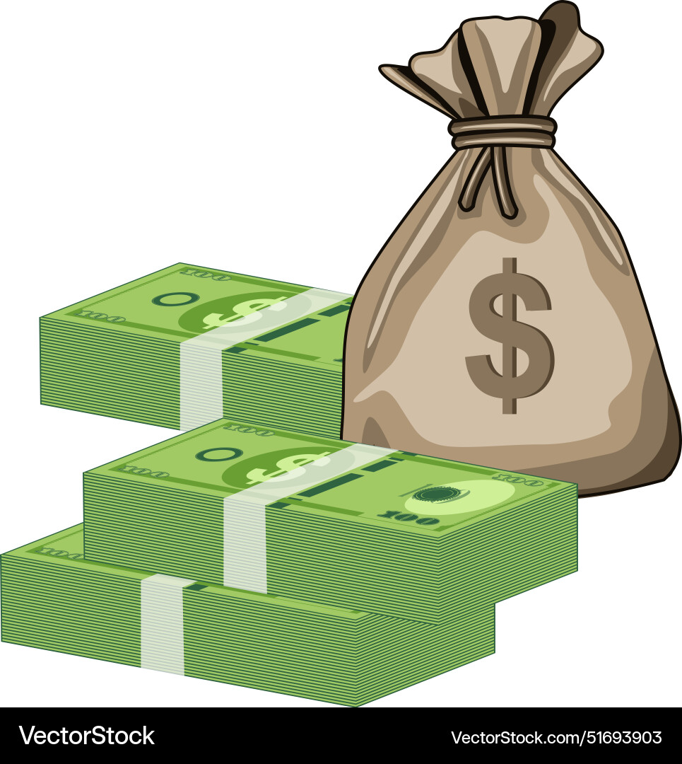 Money bag and 3d bank note Royalty Free Vector Image