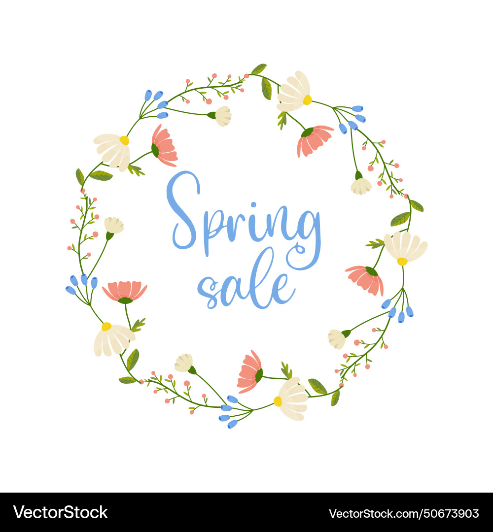 Spring sale frame with floral border Royalty Free Vector