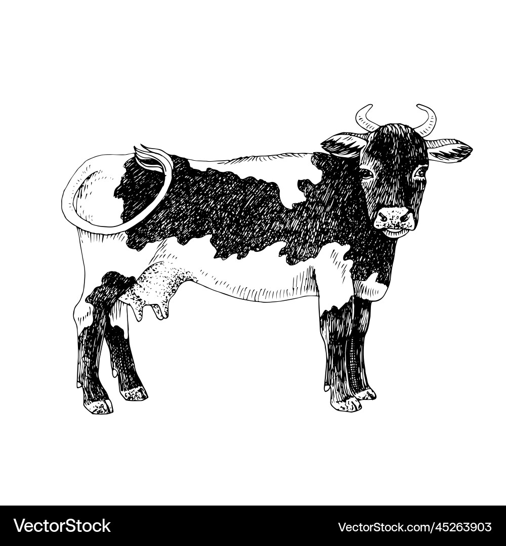 Standing black and white milk cow side view Vector Image